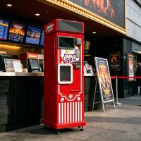 China Stainless Steel Popcorn Vending Machine 2200W 200 Cups Coin Operated Double Material Box for sale