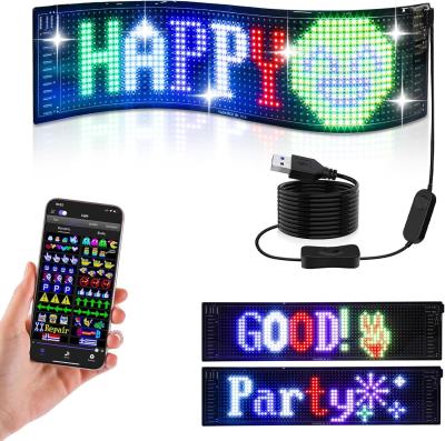 China Programmable Led Sign, 15''x4'' Pre-made Animations & Customizable Text Led Car Sign, Bluetooth APP Control Scrolling LED Sign, Custom,Graffiti Flexible Led Matrix Panel for Car Store Hotel Holiday for sale