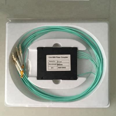 China Multi Model Fiber Optic Splitter 1*4 FBT Coupler LC/UPC OM3 Connectors With ABS Box for sale