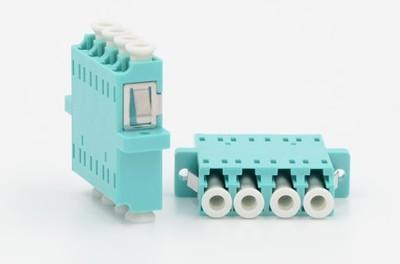 China Fiber Optic Network Adapter LC OM3 OM4 Quad Adapter With Flange Aqua Color for sale