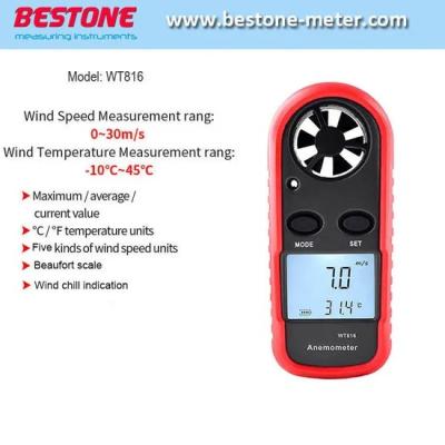 China Digital Wind Speed Meter Portable Anemometer Wt816 with Temperature for sale