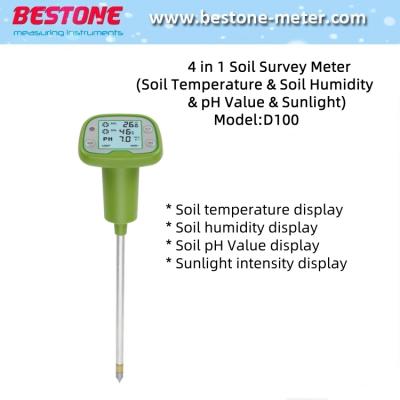 China Plant Flowers Agricultural 4 In 1 Soil Tester D100 With PH Temp Humidity Light Detection for sale