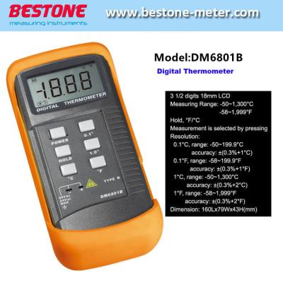 China Data Hold Digital Thermometers with K Type Sensors Alarm Display Overload Dm6801b for sale