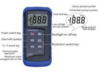 China Digital Thermometer with K-Type Thermocouple Sensors / Data-Hold Function Alarm Display Overload Sm6801e for sale