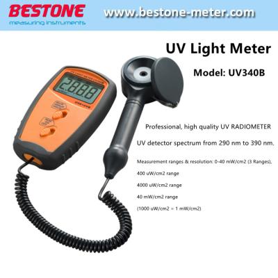 China Professional UV Light Meter and Radiometer with UVA & UVB Measurement, 280 nm to 380 nm Spectrum, and 3 Range Selection for sale