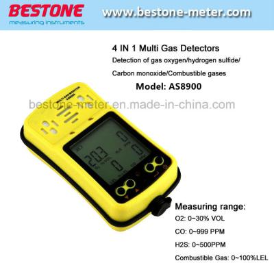 China Portable Multi Gas Detector 4 in 1 Gas Monitor with Micro Clip Gas Analyzer Lel Co O2 H2s Portable Multi Explosive Gas Detector As8900 for sale