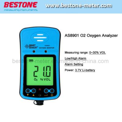 China Handheld O2 Meter High Low Alarm Setting Digital Oxygen Gas Detector As8901 for sale