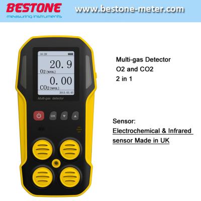 China Long Life Span Portable Multi 2 Gas Detector O2 CO2 Analyzer with Infrared CO2 Sensor for sale