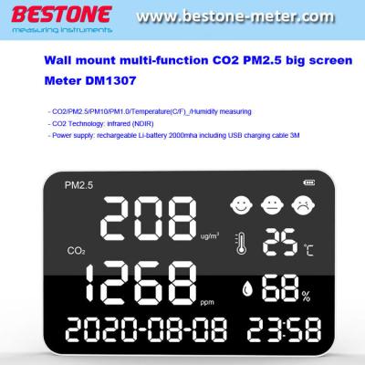 China Wall Mounted CO2 Gas Analyzers Pm2.5 Detector Large Screen Display, Simultaneously Detect Carbon Dioxide, Pm2.5/1.0/10, Temperature and Humidity Meter Dm1307 for sale