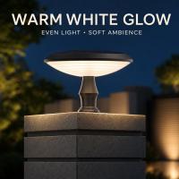 China 30W 1800LM Round Shape OSRAM 2835 LED Solar Post Cap Light IP65 Waterproof Die Cast Aluminum 3 To 5 Rainy Days For Courtyard Villa Pillar for sale