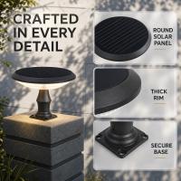 China 30W 1800LM Round Shape OSRAM 2835 LED Solar Post Cap Light IP65 Waterproof Die Cast Aluminum 3 To 5 Rainy Days For Courtyard Villa Pillar for sale
