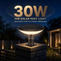 China 30W 1800LM Round Shape OSRAM 2835 LED Solar Post Cap Light IP65 Waterproof Die Cast Aluminum 3 To 5 Rainy Days For Courtyard Villa Pillar for sale
