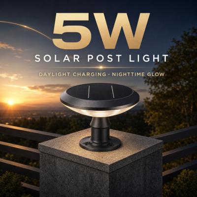 China 5W 380LM Full Moon Round 	Solar Post Top Lights Architectural Lighting Solar Pillar Light for sale