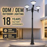 China 15W Triple Head Solar LED Garden Post Light IP65 Die Cast Aluminum Pole Lamp 3000K-6000K for sale