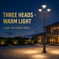 China 15W Triple Head Solar LED Garden Post Light IP65 Die Cast Aluminum Pole Lamp 3000K-6000K for sale