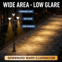 China 15W Triple Head Solar LED Garden Post Light IP65 Die Cast Aluminum Pole Lamp 3000K-6000K for sale