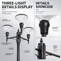China 15W Triple Head Solar LED Garden Post Light IP65 Die Cast Aluminum Pole Lamp 3000K-6000K for sale