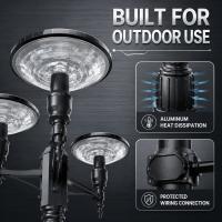 China 15W Triple Head Round Solar Garden Lamp Post IP65 Aluminum Outdoor Pole Light for Parks Pathways for sale