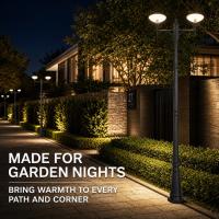 China 10W Twin Head Solar Garden Lights with Round Disc LEDs for Courtyards Walkways Public Spaces for sale