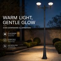 China 10W Twin Head Solar Garden Lights with Round Disc LEDs for Courtyards Walkways Public Spaces for sale