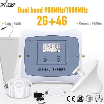 China 70dB Dual Band 900MHz 1800MHz 4G GSM LTE Signal Booster with LCD Display and 165×130×40mm Compact Design for sale