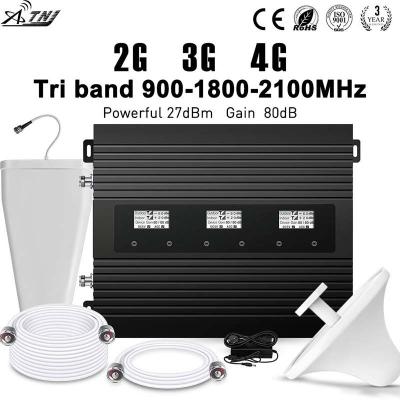 China ATNJ Tri-Band 2G 3G 4G Mobile Signal Booster 80dB Gain 900/1800/2100MHz Cellular Amplifier for sale