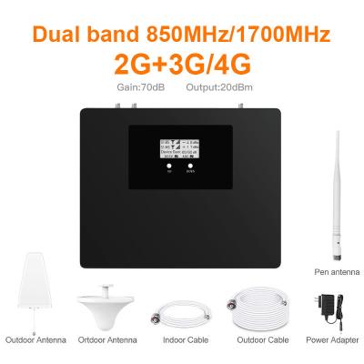 China 850MHz 1700MHz Dual Band Cellular Signal Booster with 68dB Gain and 20dBm Power for 2G 3G 4G Networks for sale
