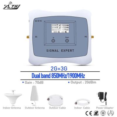 China 2G 3G Dual Band Cellular Signal Booster 850MHz 1900MHz with 65dB Gain and 17dBm Output Power for sale