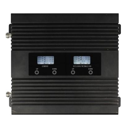 China Black 2G 3G 4G Tri-Band Network Booster with 17dBm Output Power and 68dB Gain for 850/1800/2100MHz Cellular Signals for sale
