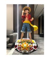 China Hand Carved Folk Art Style Custom One Piece Life Size Sculpture of Zoro and Luffy for sale