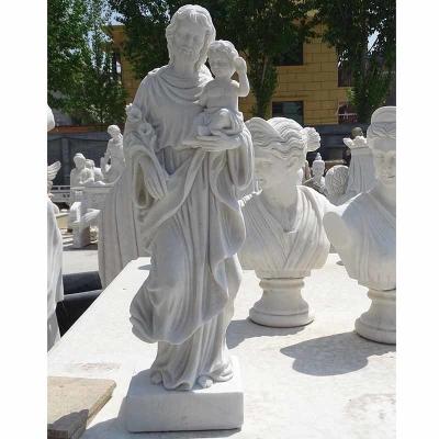 China Marble Statue Life Size Religious White Saint Joseph with Baby Jesus Sculpture in White for sale