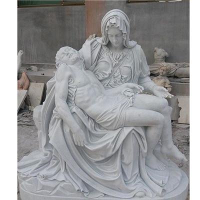 China Hand Carved White Marble Sculpture of Virgin Mary and Jesus for Garden Decoration for sale