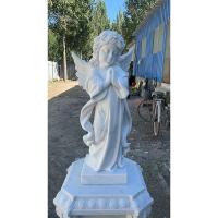 China High Polished White Marble Winged Little Angel Carving Statue Life Size or Customized for sale