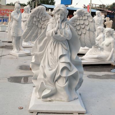 China Handmade White Marble Cemetery Weeping Angel Statues for Life Size or Customized Size for sale