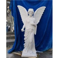 China Handmade White Marble Cemetery Weeping Angel Statues for Life Size or Customized Size for sale
