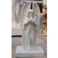 China Handmade White Marble Cemetery Weeping Angel Statues for Life Size or Customized Size for sale