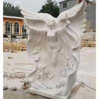 China Handmade White Marble Cemetery Weeping Angel Statues for Life Size or Customized Size for sale