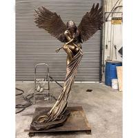 China Custom Life Size Handmade Bronze Angel Sculpture Folk Art Handmade Casting Metal Craft for sale