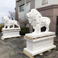 China Handmade Life size Lion animal statue Custom White sculpture decoration Giant marble lion sculpture for decor for sale