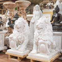 China Garden Decoration Marble Sculptures Sichuan White Jade Lion Carvings For Outdoor Decor for sale