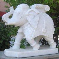 China Hot Sale Outdoor Garden Custom Stone Animal Statues Walk White Marble Elephant Sculpture Custom Stone Sculptures for sale