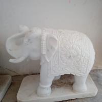 China Hot Sale Outdoor Garden Custom Stone Animal Statues Walk White Marble Elephant Sculpture Custom Stone Sculptures for sale