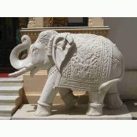 China Hot Sale Outdoor Garden Custom Stone Animal Statues Walk White Marble Elephant Sculpture Custom Stone Sculptures for sale