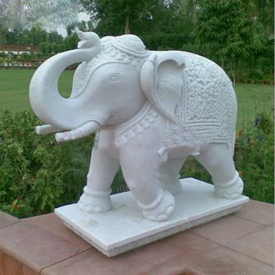 China White Outdoor Decorative Garden Hand Carved Stone Marble Animal Statue Elephant Statue for Sale for sale