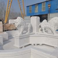 China Custom Large Marble Lion Water Fountains Large Custom Made Marble Figure Sculpture Water Fountain for Outdoor for sale