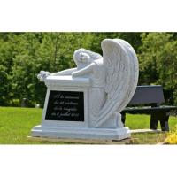 China Chinese Style Life Size White Marble Carved Kneeling Praying Angel Tombstone with Cross for sale