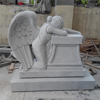 China Custom Funeral White Stone Monument European Style New Headstone Tombstone With Angel Statue Carving For Graves for sale