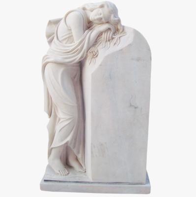 China Custom Life Size Garden Gravestone Woman Sculpture Life Size Grave Stone Marble Kneeling Weeping Angel Statue for sale