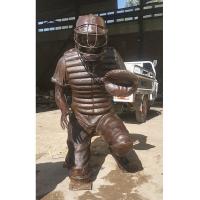 China Handcrafted Folk Art Style Life Size Bronze Sculpture Outdoor Baseball Catcher Statue for sale