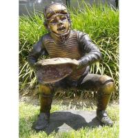 China Handcrafted Folk Art Style Life Size Bronze Sculpture Outdoor Baseball Catcher Statue for sale
